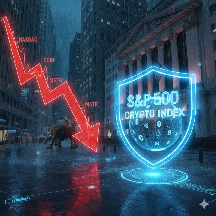 El S&P 500 lanza un índice cripto mientras Nasdaq, COIN y MSTR caen