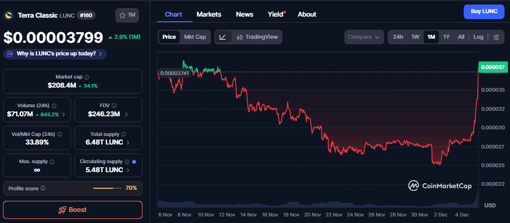 LUNC Price Action Surges By 33% In 24 Hours